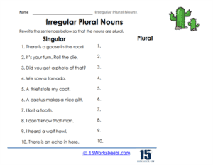 Irregular Plural Nouns Worksheets | Rules, Patterns & Changing - 15 ...