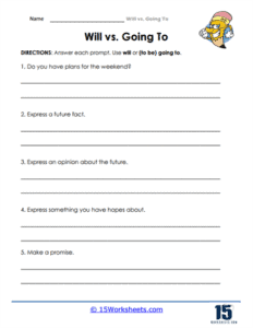 Will vs. Going To Worksheets | Intentions & Spontaneity - 15 Worksheets.com