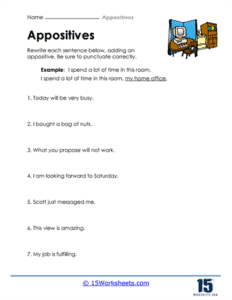 Appositives Worksheets | Phrase Expansion - 15 Worksheets.com