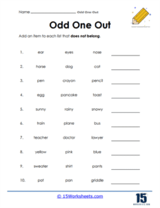 Odd One Out Worksheets | Finding Mismatches - 15 Worksheets.com