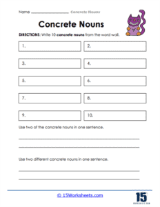 Concrete Nouns Worksheets | Tangible Object Usage - 15 Worksheets.com