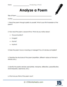 Analyzing a Poem Worksheets - 15 Worksheets.com