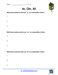 In, On, At Worksheets | Prepositional Grammar - 15 Worksheets.com