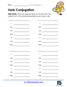 Verb Conjugation Worksheets | by Person, Tense & Mood - 15 Worksheets.com