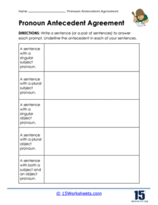 Pronoun Antecedent Agreement Worksheets | Grammar Practice - 15 ...