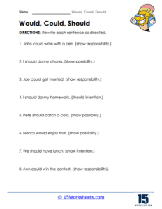 Would, Could, Should Worksheets | Suggestions & Possibility - 15 ...