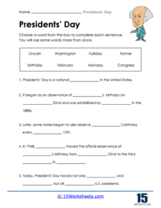 Presidents Day Worksheets | Holiday Collection - 15 Worksheets.com