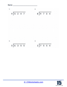 4-digit by 1-digit Division Worksheets | Divide Big Numbers - 15 ...