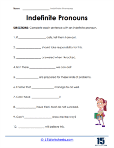 Indefinite Pronouns Worksheets - 15 Worksheets.com
