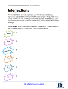 Interjection Worksheets | Using Expressive Phrases - 15 Worksheets.com