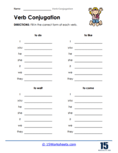 Verb Conjugation Worksheets | by Person, Tense & Mood - 15 Worksheets.com