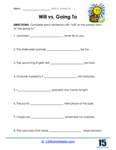 Will vs. Going To Worksheets | Intentions & Spontaneity - 15 Worksheets.com