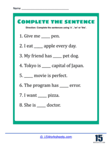 Complete the Sentence Worksheets | Filling Thought Gaps - 15 Worksheets.com