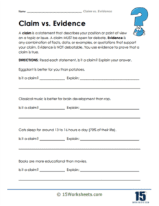 Claim vs. Evidence Worksheets - 15 Worksheets.com