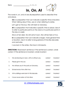 In, On, At Worksheets | Prepositional Grammar - 15 Worksheets.com