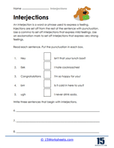 Interjection Worksheets | Using Expressive Phrases - 15 Worksheets.com