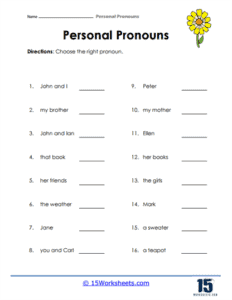 Personal Pronouns Worksheets | Person-Based Substitutes - 15 Worksheets.com