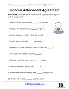 Pronoun Antecedent Agreement Worksheets | Grammar Practice - 15 ...