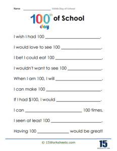100th Day of School Worksheets | Century Milestone Day - 15 Worksheets.com