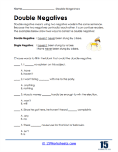 Double Negatives Worksheets | Establish Clarity - 15 Worksheets.com