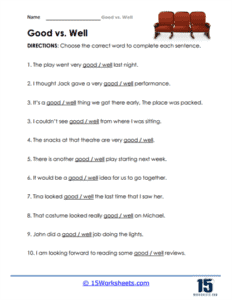 Good vs. Well Worksheets - 15 Worksheets.com