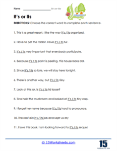 It’s or Its Worksheets | Possessive vs. Contraction Practice - 15 ...