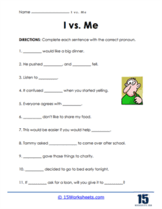 I vs. Me Worksheets | Subject vs Object Practice - 15 Worksheets.com