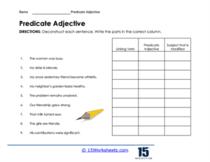 Predicate Adjectives Worksheets - 15 Worksheets.com
