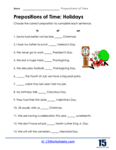 Prepositions of Time Worksheets | Duration, Sequence & Schedule - 15 ...