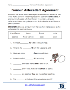 Pronoun Antecedent Agreement Worksheets | Grammar Practice - 15 ...