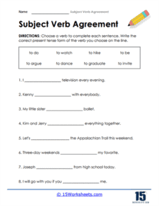 Subject Verb Agreement Worksheets | Consistency - 15 Worksheets.com