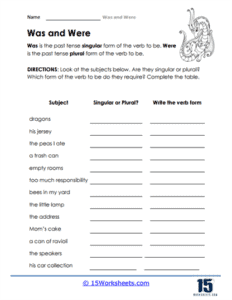 Was and Were Worksheets - 15 Worksheets.com