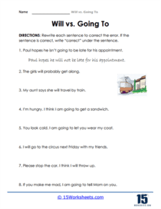 Will vs. Going To Worksheets | Intentions & Spontaneity - 15 Worksheets.com