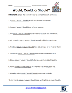 Would, Could, Should Worksheets | Suggestions & Possibility - 15 ...