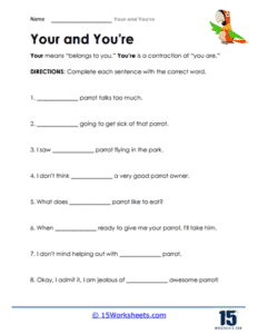 Your vs. You're Worksheets | Grammar Practice - 15 Worksheets.com
