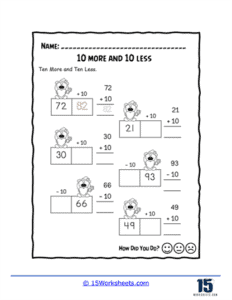 10 More or Less Worksheets | Boost Number Fluency - 15 Worksheets.com