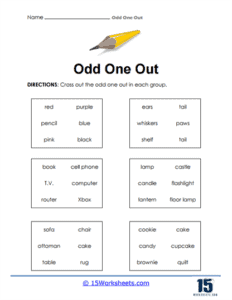 Odd One Out Worksheets | Finding Mismatches - 15 Worksheets.com