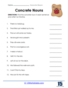 Concrete Nouns Worksheets | Tangible Object Usage - 15 Worksheets.com