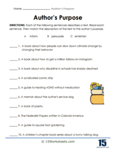 Author's Purpose Worksheets | Inform, Entertain, Persuade - 15 ...