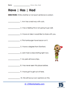 Have, Has, Had Worksheets | Auxiliary Verb Usage - 15 Worksheets.com