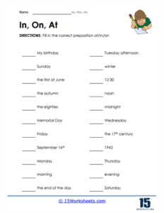 In, On, At Worksheets | Prepositional Grammar - 15 Worksheets.com