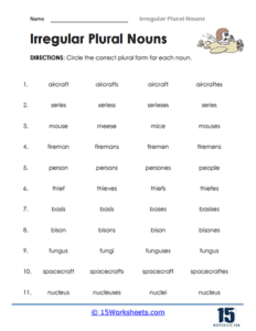 Irregular Plural Nouns Worksheets | Rules, Patterns & Changing - 15 ...
