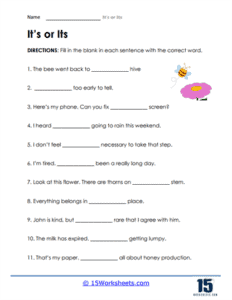 It’s or Its Worksheets | Possessive vs. Contraction Practice - 15 ...