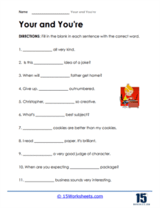Your vs. You're Worksheets | Grammar Practice - 15 Worksheets.com