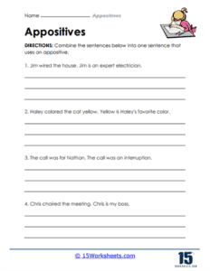 Appositives Worksheets | Phrase Expansion - 15 Worksheets.com