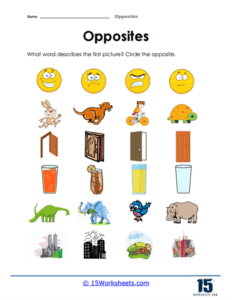Opposites Worksheets | Early Concepts - 15 Worksheets.com