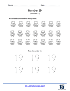 Number 19 Worksheets | Number Sense - 15 Worksheets.com