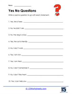 Yes or No Questions Worksheets | Language - 15 Worksheets.com