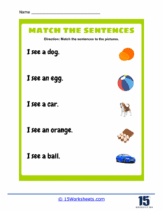 Match the Sentences Worksheets | Pair Together Meanings - 15 Worksheets.com