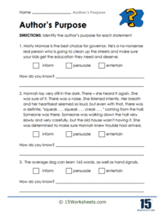 Author's Purpose Worksheets | Inform, Entertain, Persuade - 15 ...